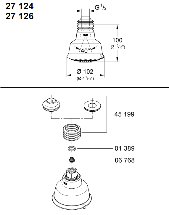 GROHE 28529000 Bras de douche 15x21, pour pomme de douche MOVARIO.