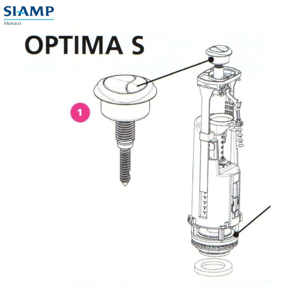SIAMP 34 7050 07 Bouton Optima S Chromé. Pièces détachées SIAMP.